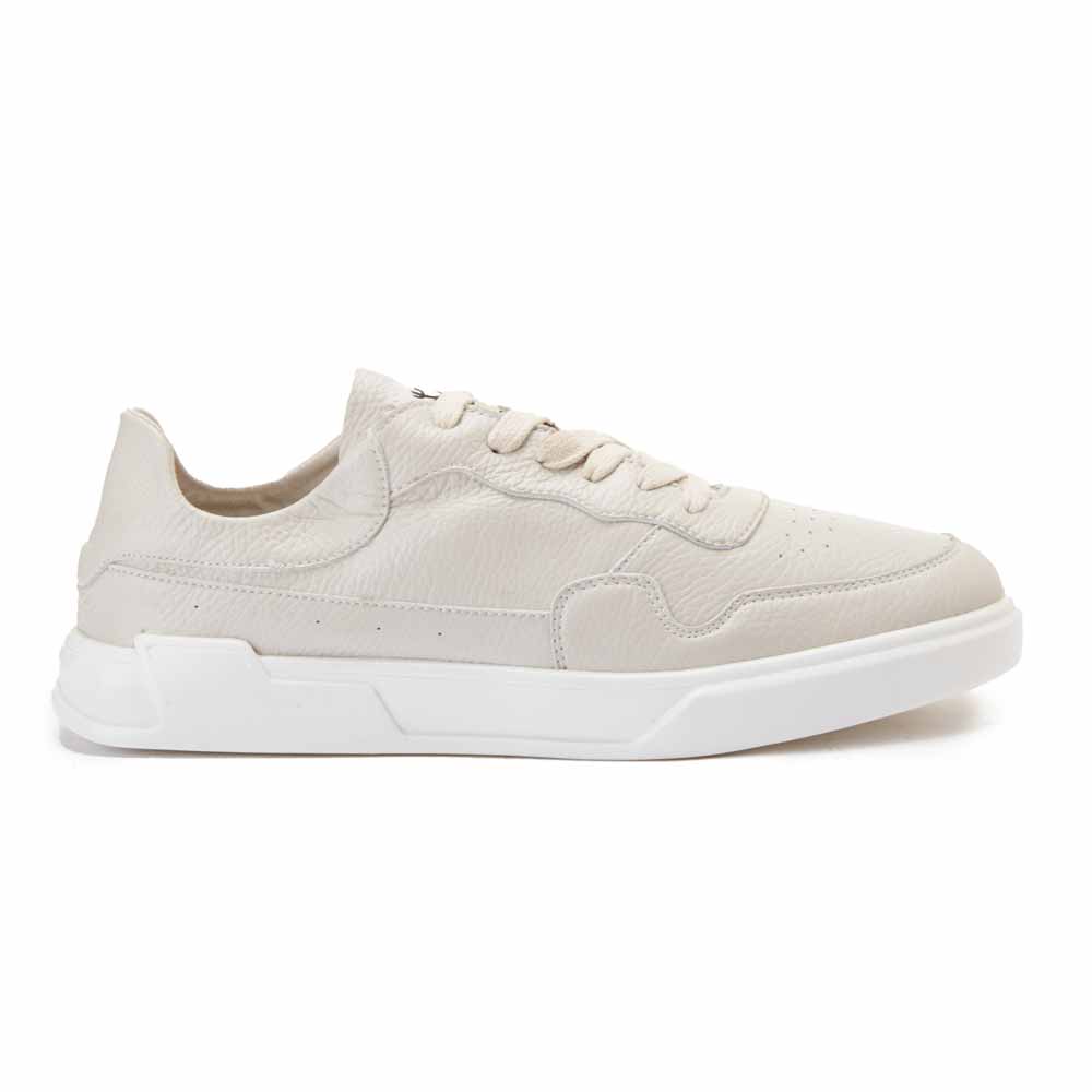 Men microfiber leather lace up sneakers - Beige | Gendys